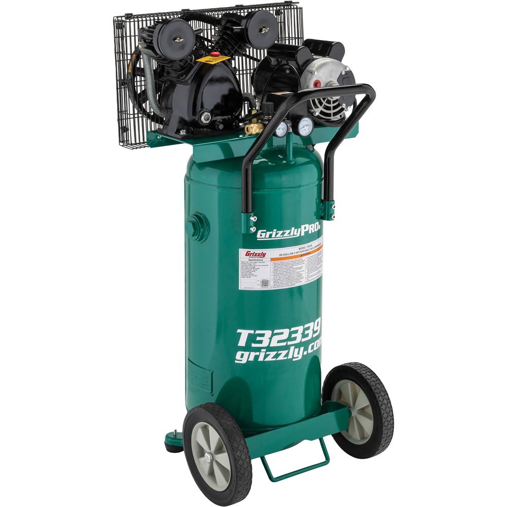 Grizzly PRO T32339 - 20-Gallon 2 HP Portable Air Compressor - Grizzly ...
