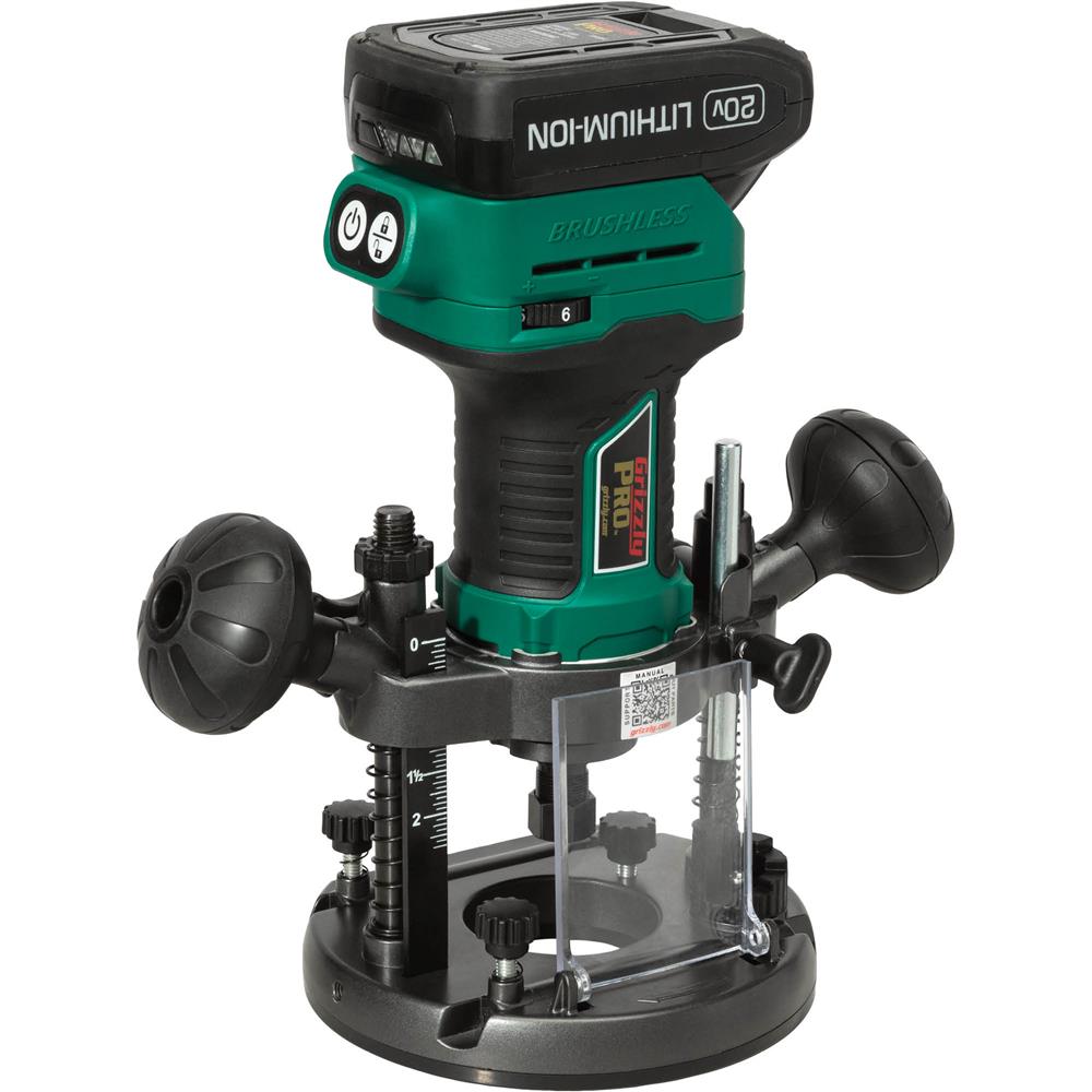 Grizzly PRO T33304X - 20V 1/4" Plunge Router with Li-Ion Battery ...