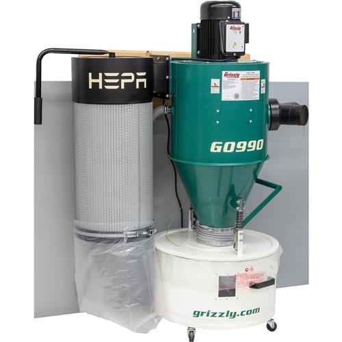 Grizzly G0990 - 1-1/2 HP HEPA Wall-Mount Cyclone Dust Collector ...
